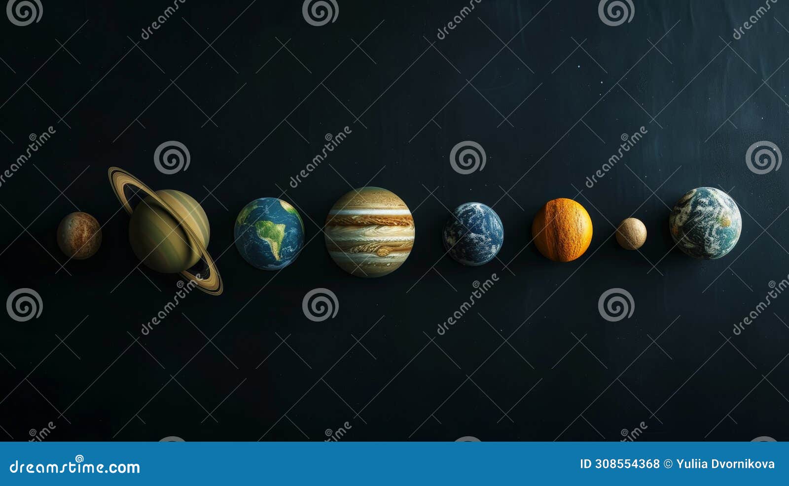 Aesthetic Flat Lay Realistic Planet Models. Black Background. Space And ...