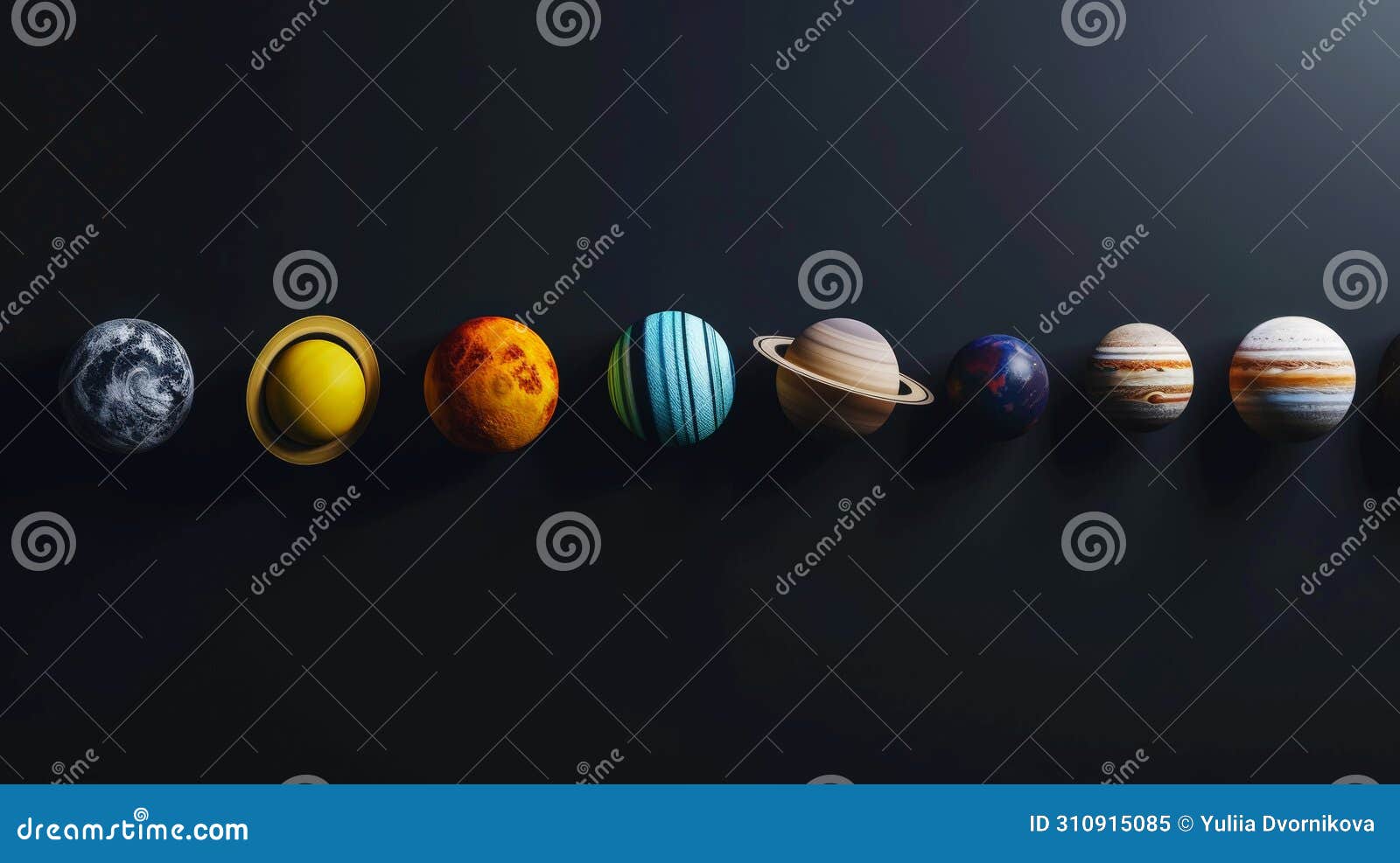 Aesthetic Flat Lay Realistic Planet Models. Black Background. Space and ...