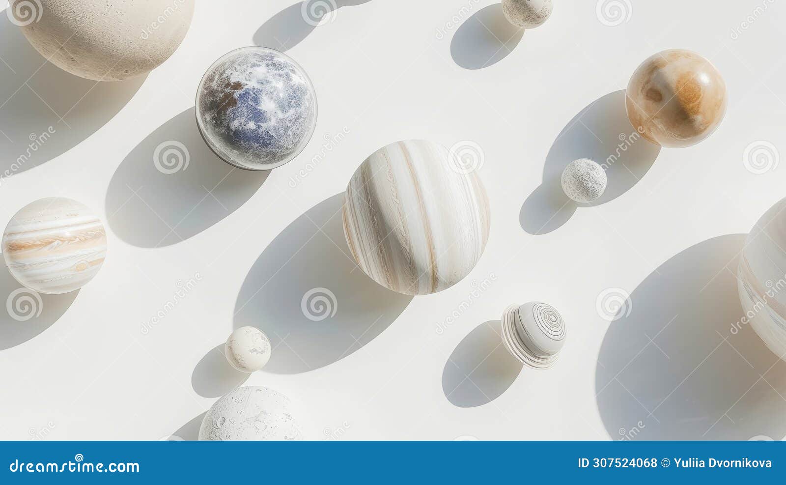Aesthetic Flat Lay Realistic Planet Models. Light Background. Space and ...