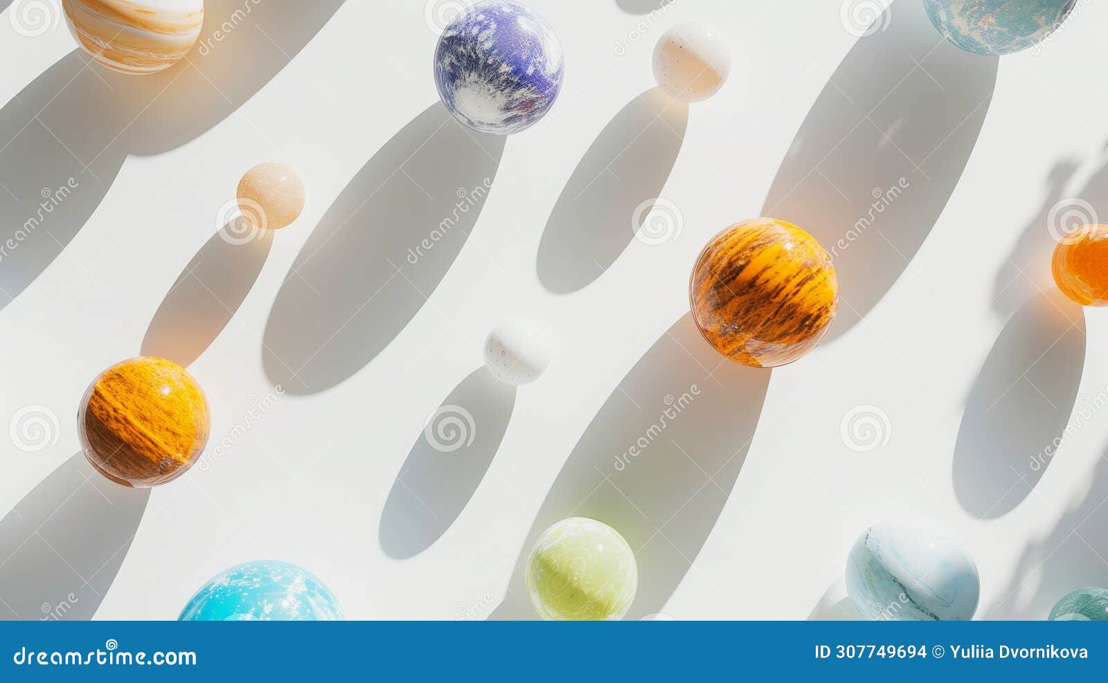 Aesthetic Flat Lay Realistic Planet Models. Light Background. Space and ...