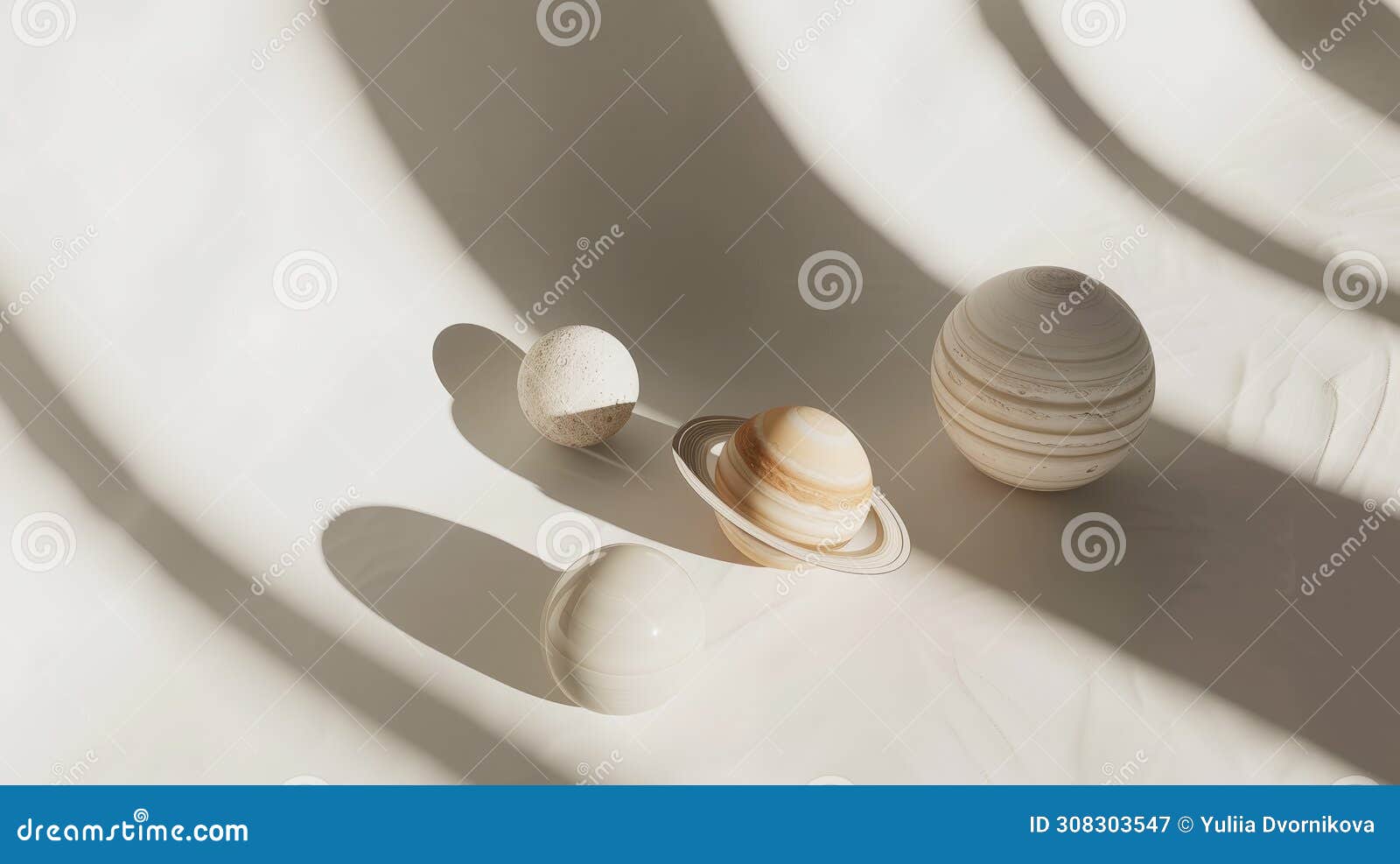 Aesthetic Flat Lay Realistic Planet Models. Light Background. Space and ...