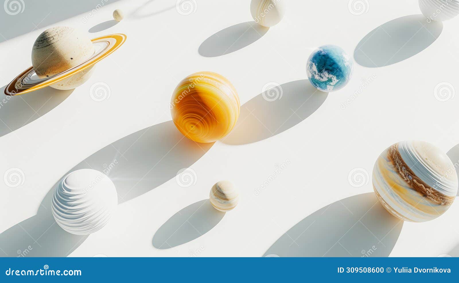 Aesthetic Flat Lay Realistic Planet Models. Light Background. Space and ...