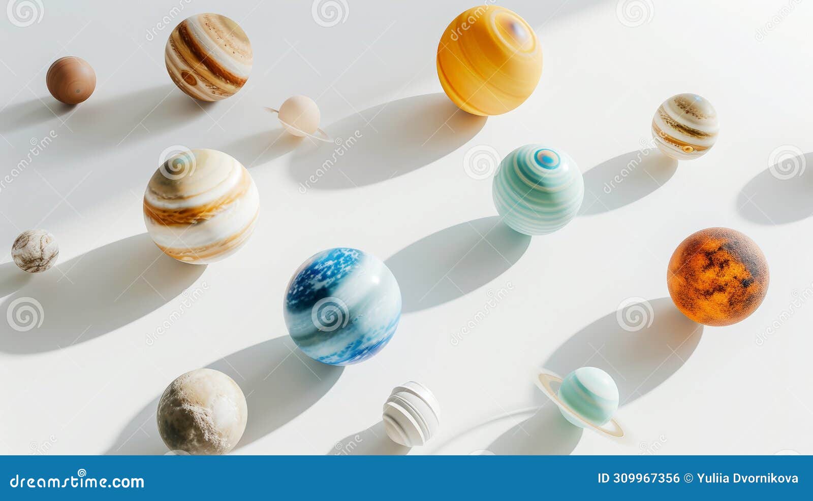 Aesthetic Flat Lay Realistic Planet Models. Light Background. Space and ...
