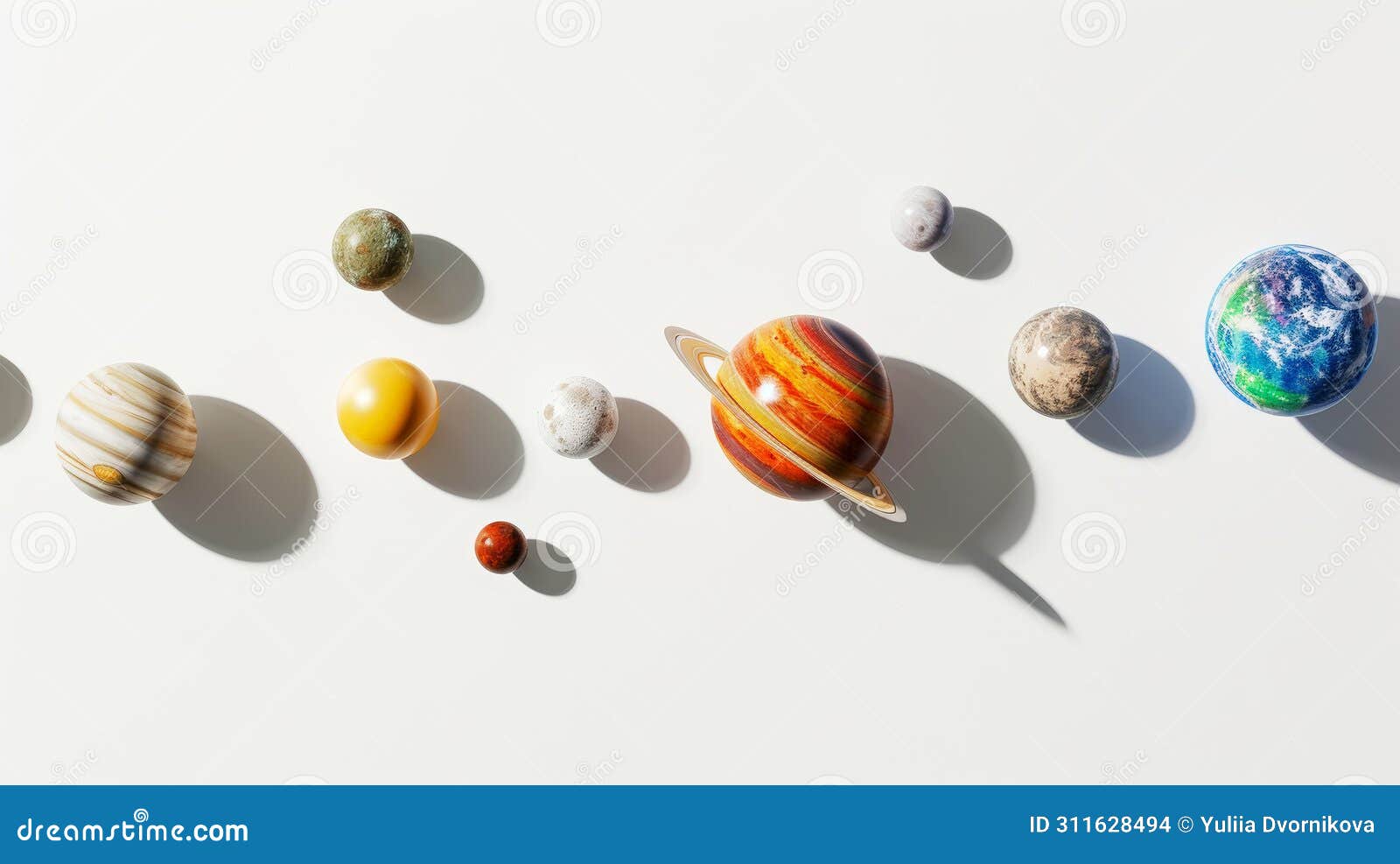 Aesthetic Flat Lay Realistic Planet Models. Light Background. Space and ...
