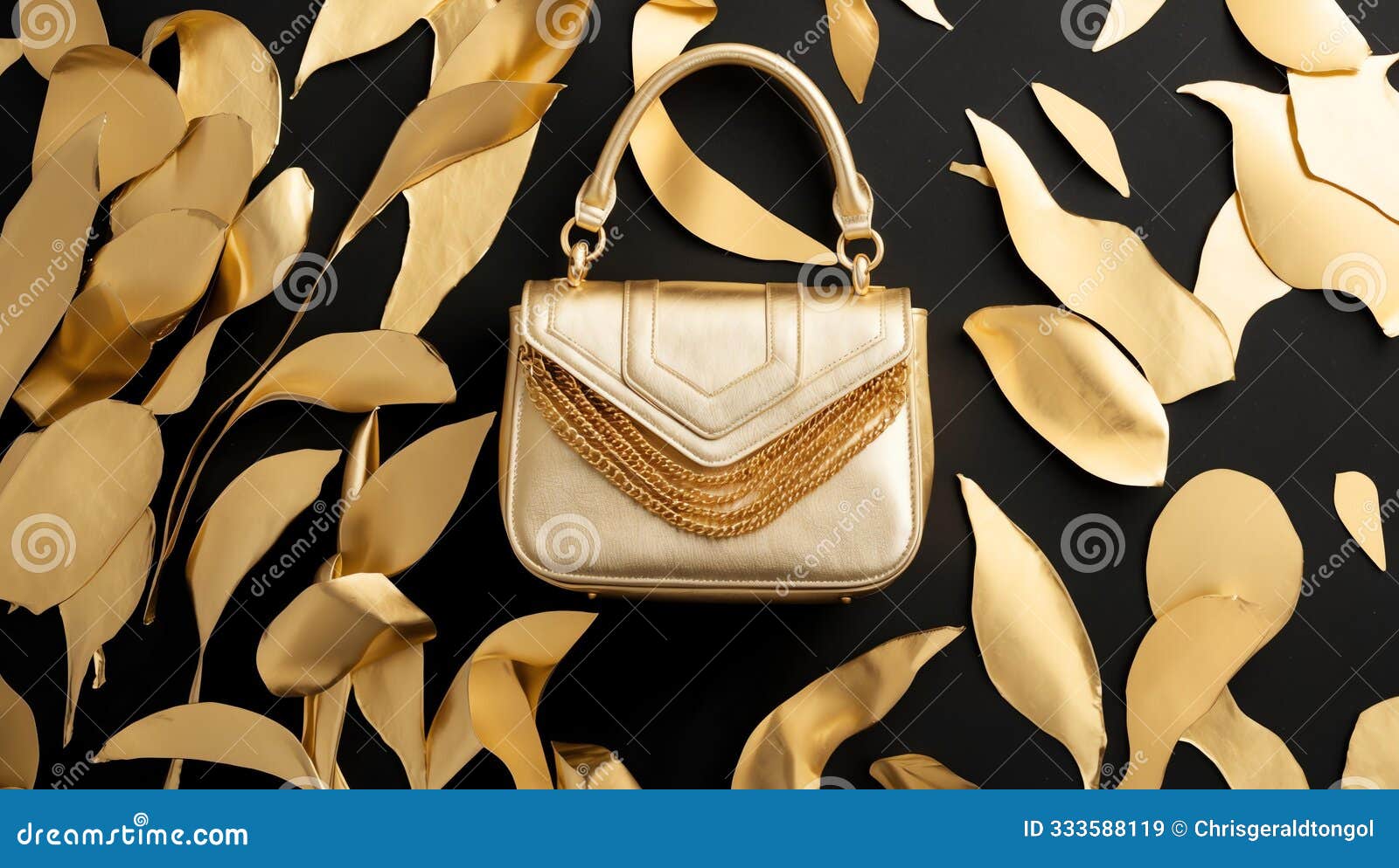 Aesthetic Gold and Gold Shoulder Bag in Black Backgrou Ai Generated ...