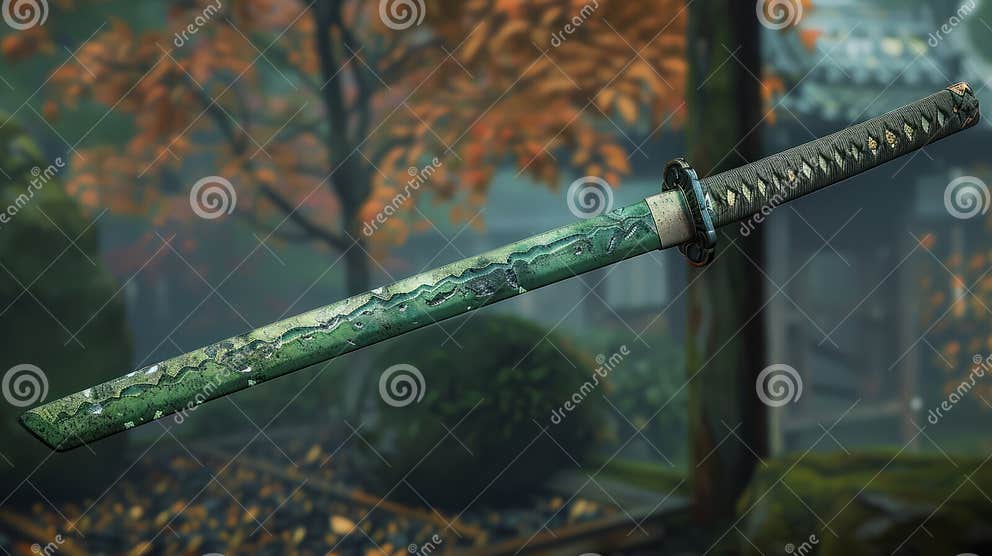 Aesthetic Green Katana Design Stock Illustration - Illustration of ...