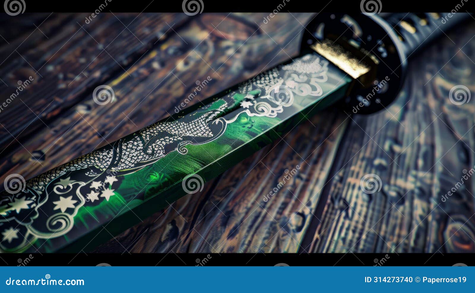 Aesthetic Green Katana Design Stock Illustration - Illustration of ...