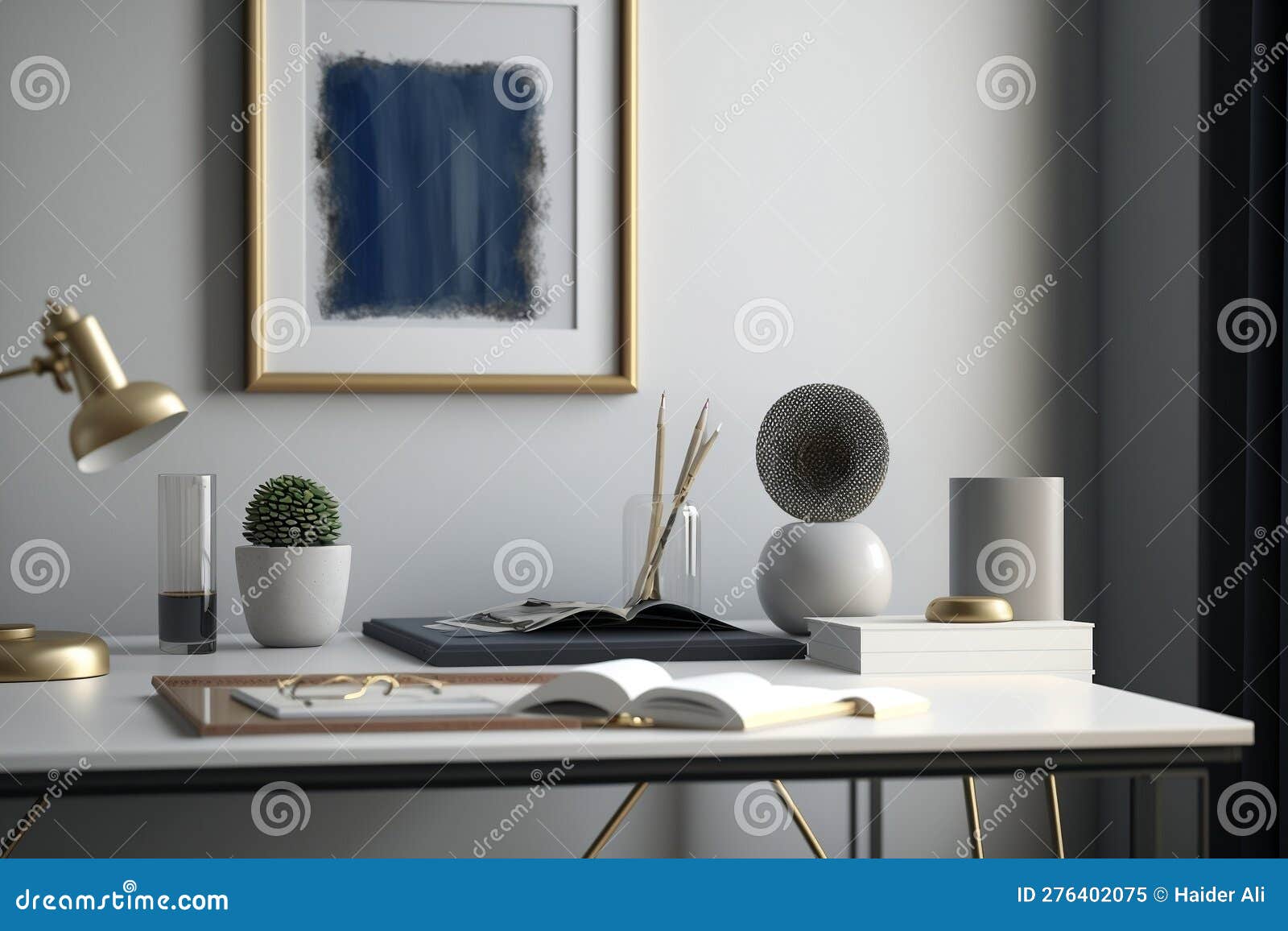 Aesthetic Home Office Decor and Minimalist Workspace with Blank Wall ...