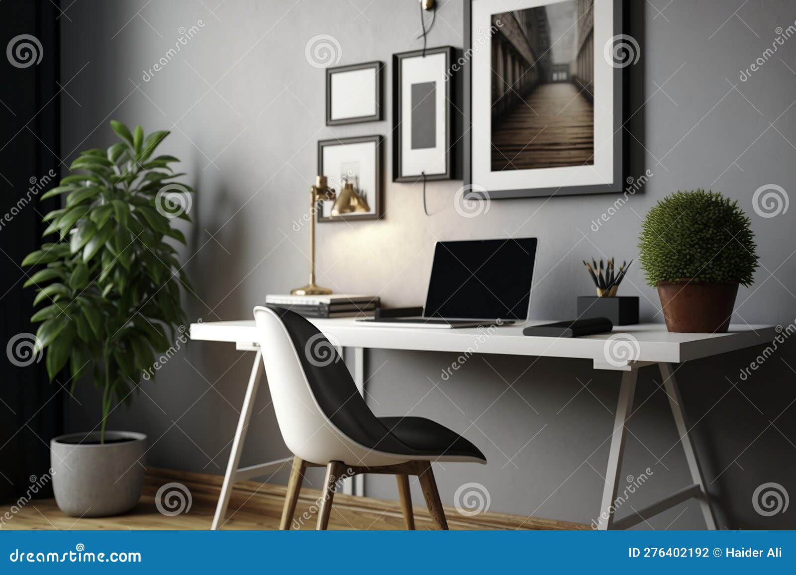 Aesthetic Home Office Decor and Minimalist Workspace with Blank Wall ...