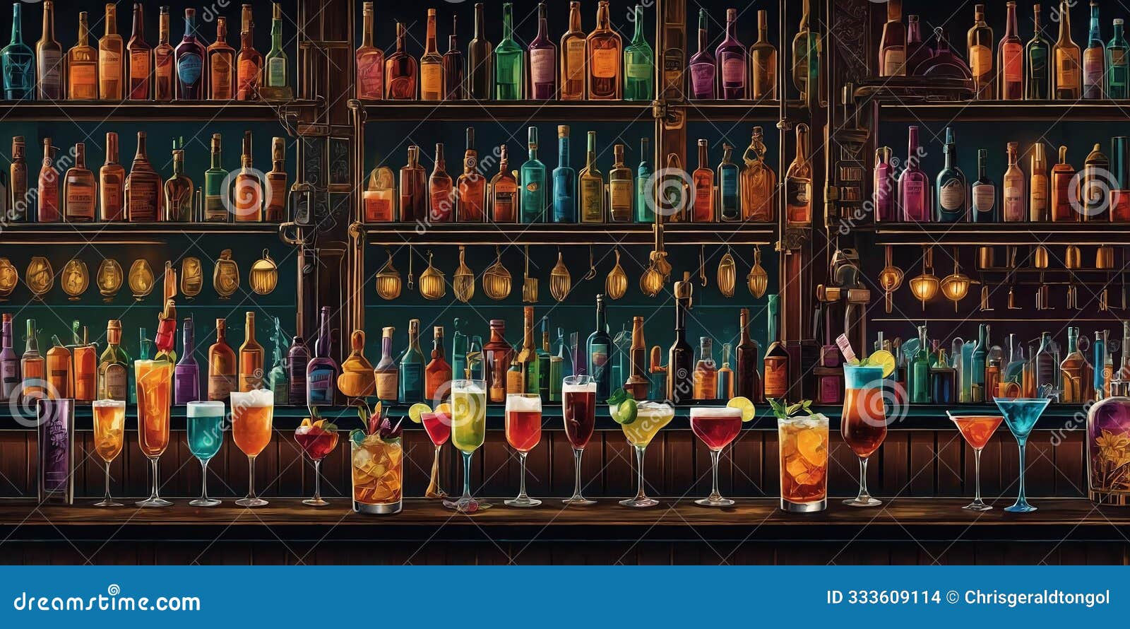 Aesthetic Image of Bars and Pubs Background Lined Up with Different ...