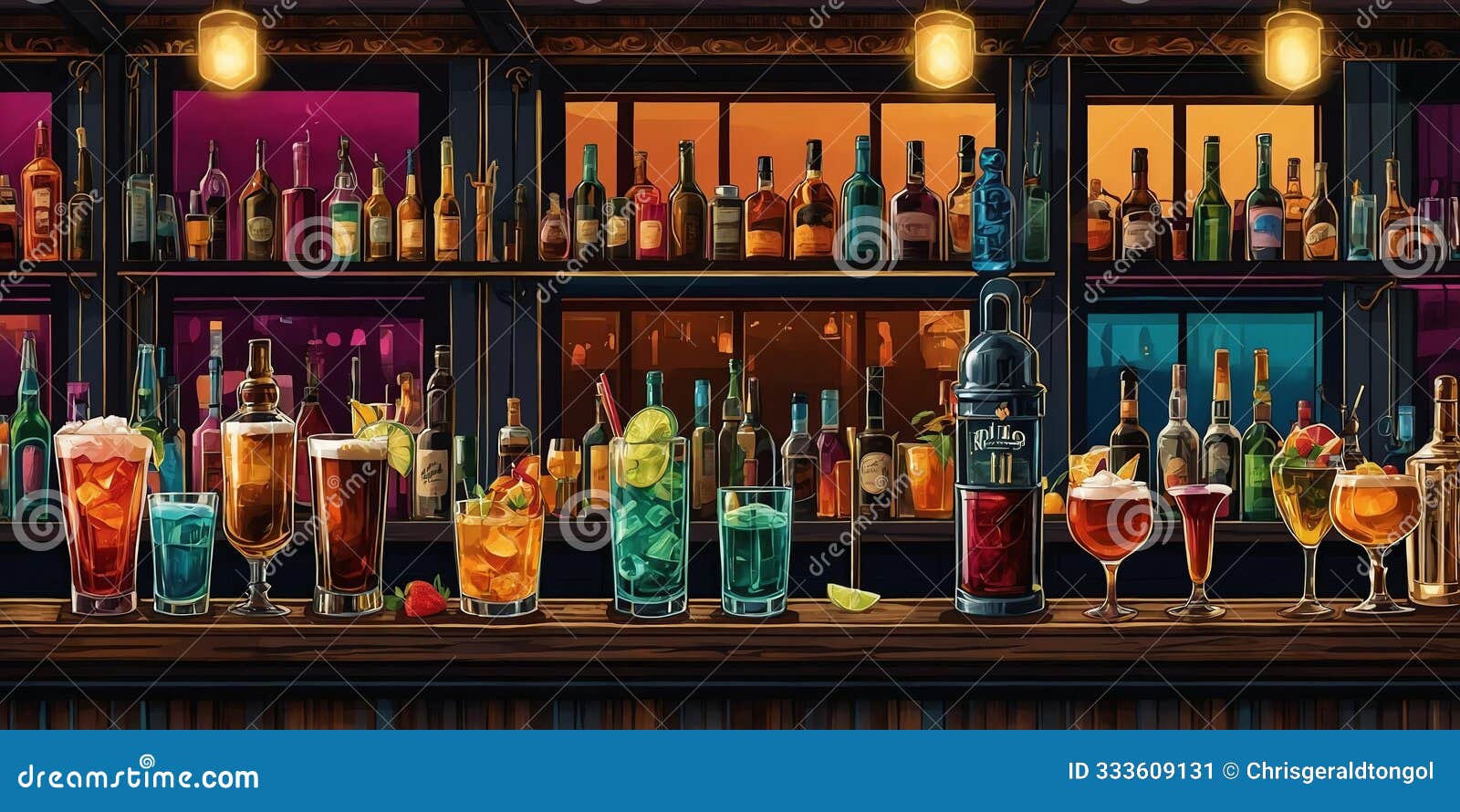 Aesthetic Image of Bars and Pubs Background Lined Up with Different ...
