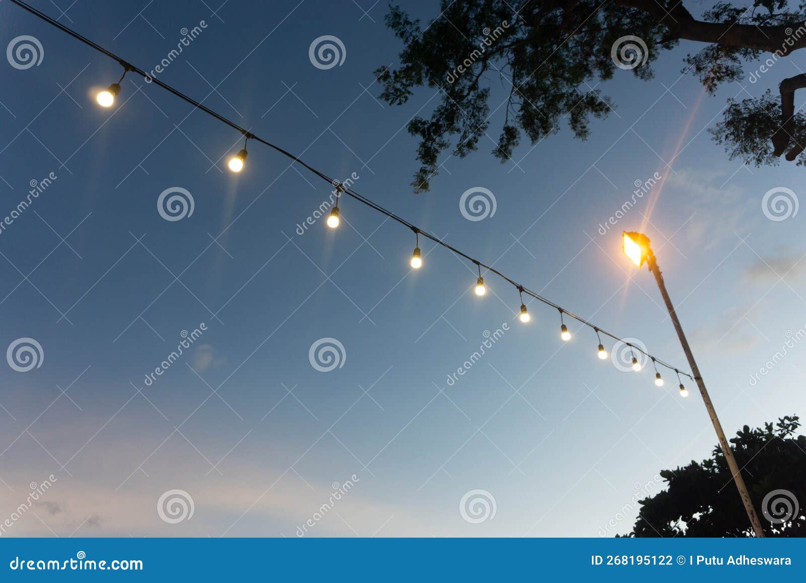 Aesthetic Lights Against a Blue Sky Background Stock Photo - Image of ...