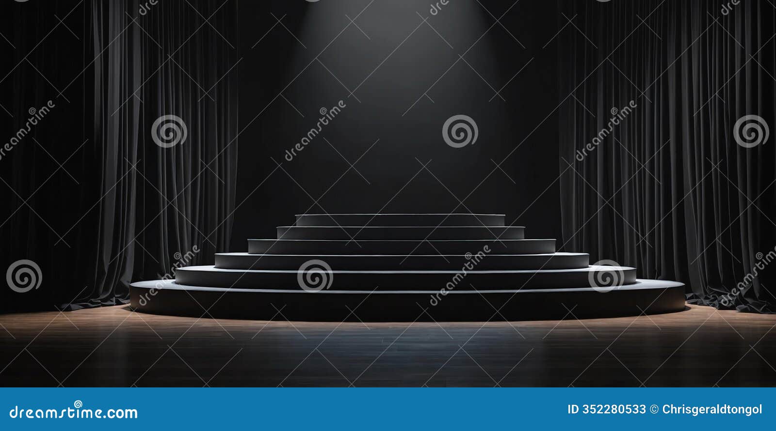 Black Draped Stage With Checkerboard Floor And Pedestal. Stock Photo ...