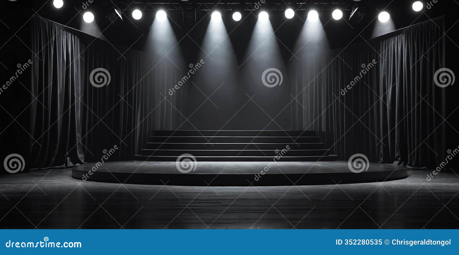 Black Draped Stage With Checkerboard Floor And Pedestal. Stock Photo ...