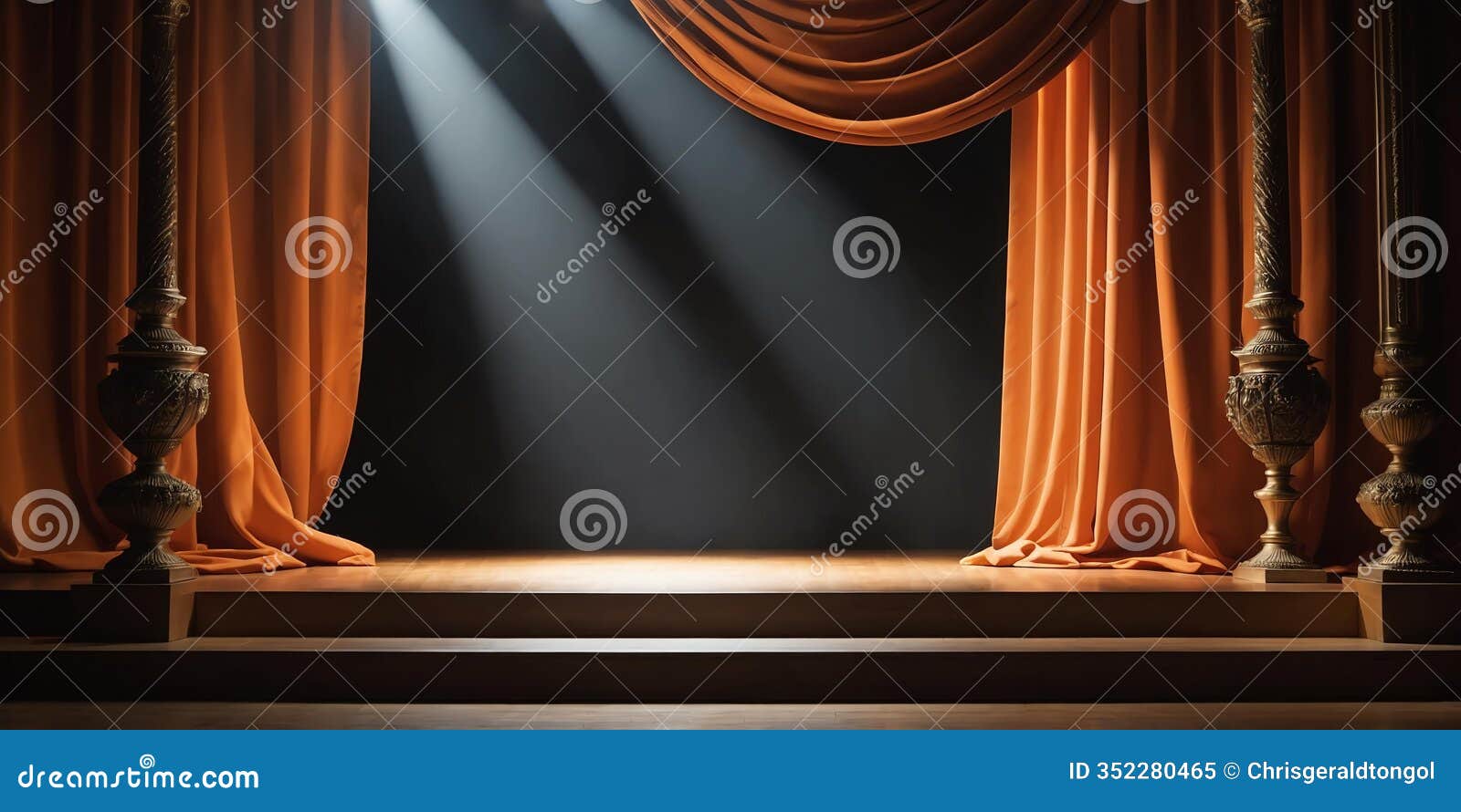 Aesthetic Luxurious Orange Draped Empty Stage with Spo Ai Generated ...