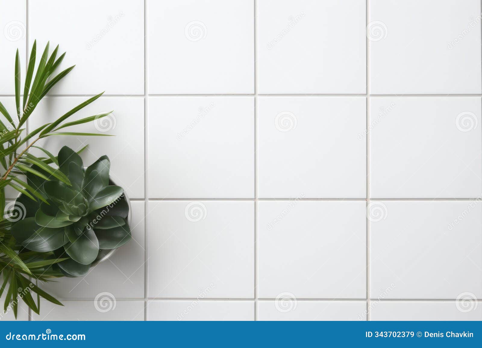 Aesthetic Minimal White Grid Pattern Wallpaper with Green Leaves in the ...
