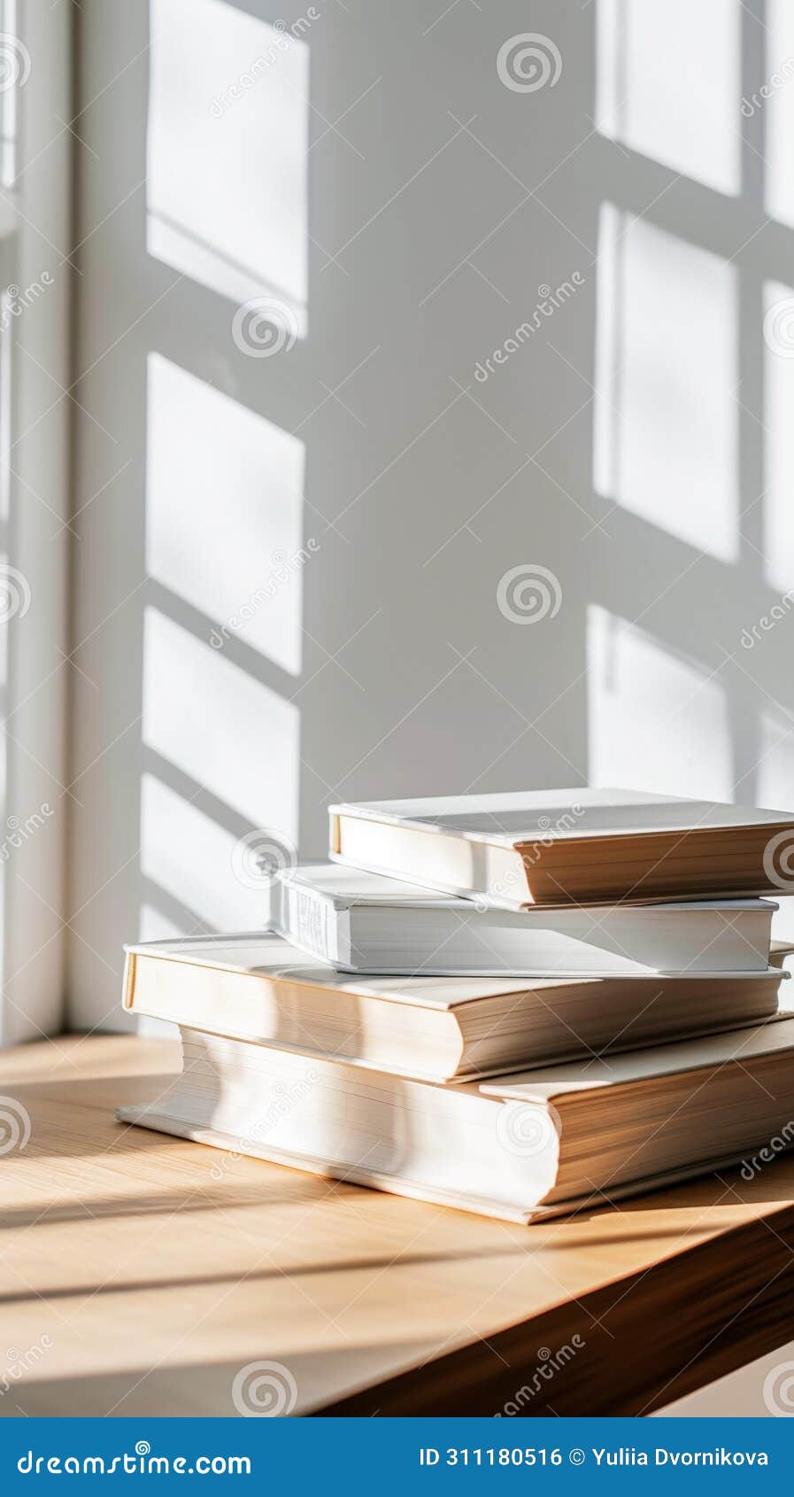 Aesthetic Minimalist Stack of Books in Front of a Window in a Library ...