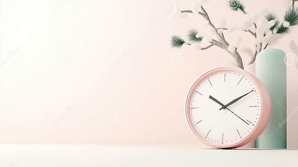 Aesthetic Minimalist Still Life with Clock and Decorative Branch, Soft ...