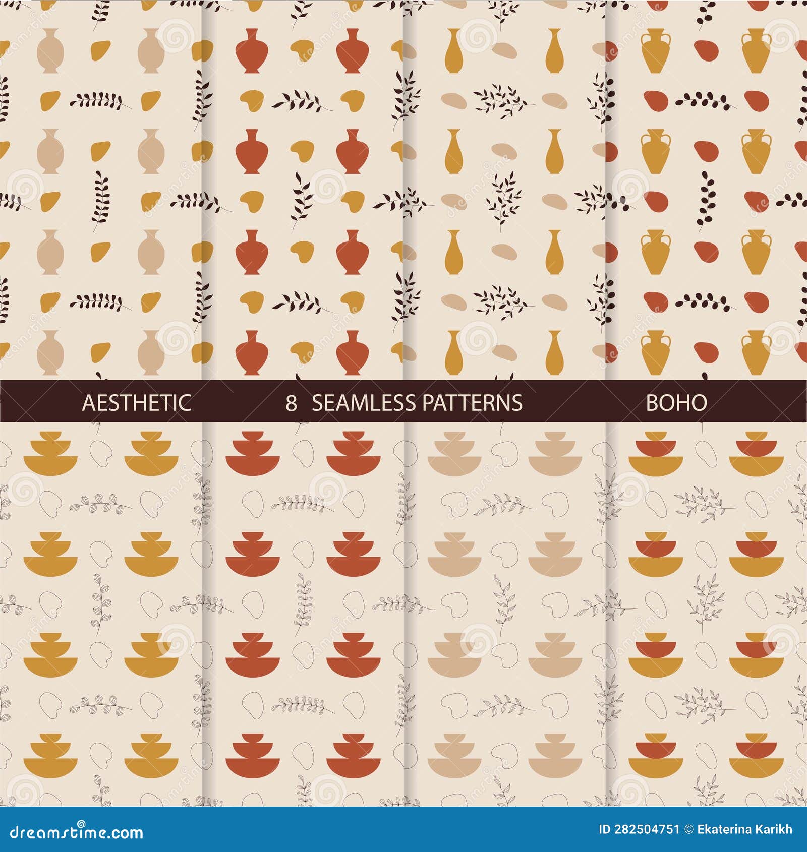 Aesthetic Patterns. Boho Patterns. Set of Seamless Patterns in Boho and ...