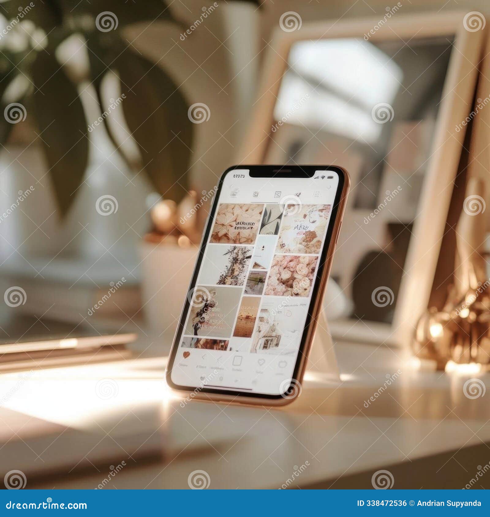 Aesthetic Phone Screen with Floral Grid Layout Stock Illustration ...