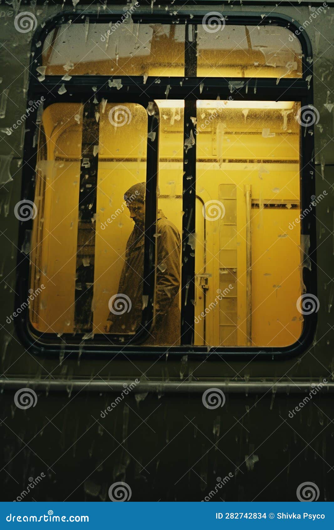 Aesthetic Portrait of a Man Stand Behind the Yellow Window Stock ...