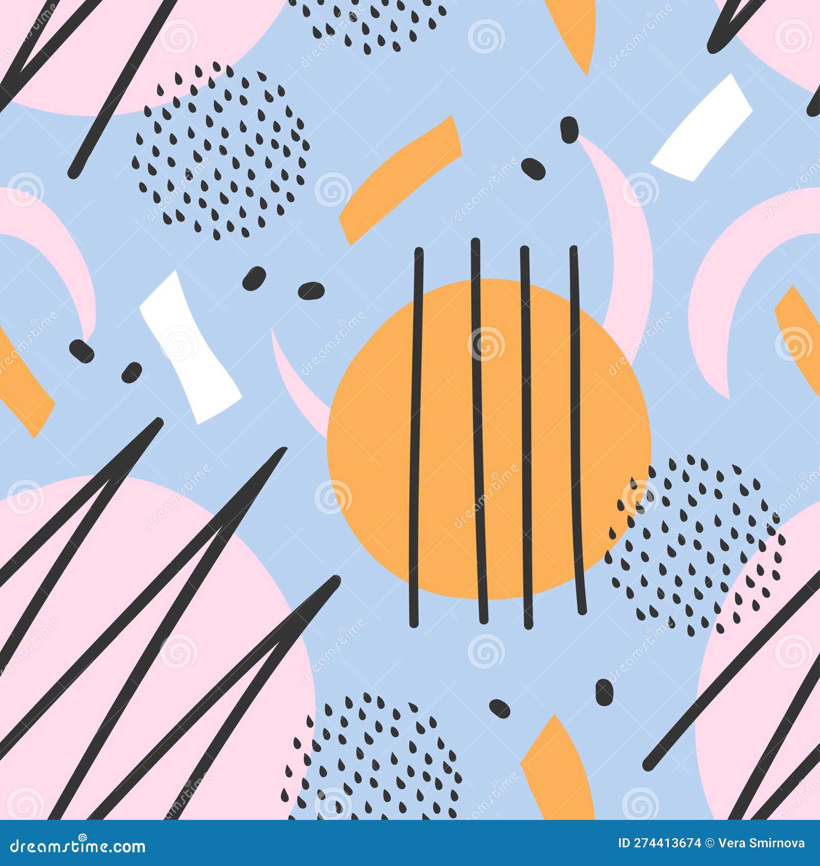 Aesthetic Seamless Pattern with Abstract Shapes Doodle Scribbles Dots ...