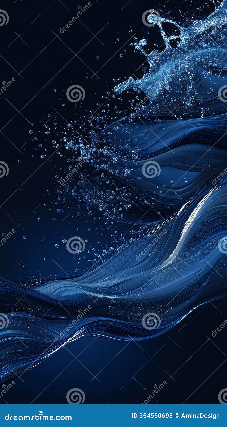 An Aesthetic Visualization of Water Flow in a Beautiful Deep Blue Setting and Environment Stock ...