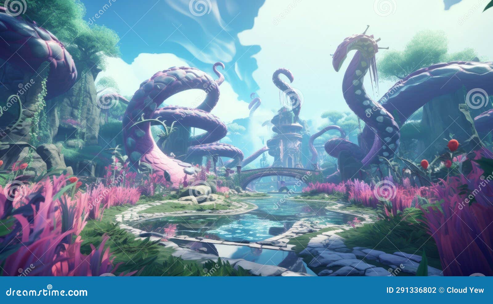 Aether Serpent Coils Gracefully in an Otherworldly Oasis Stock ...