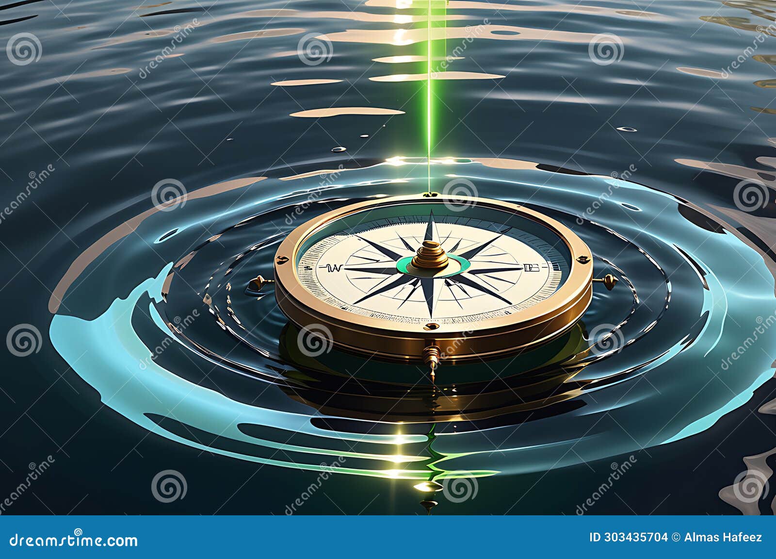 Aetherial Navigation: Translucent Compass Levitating Above Rippled ...