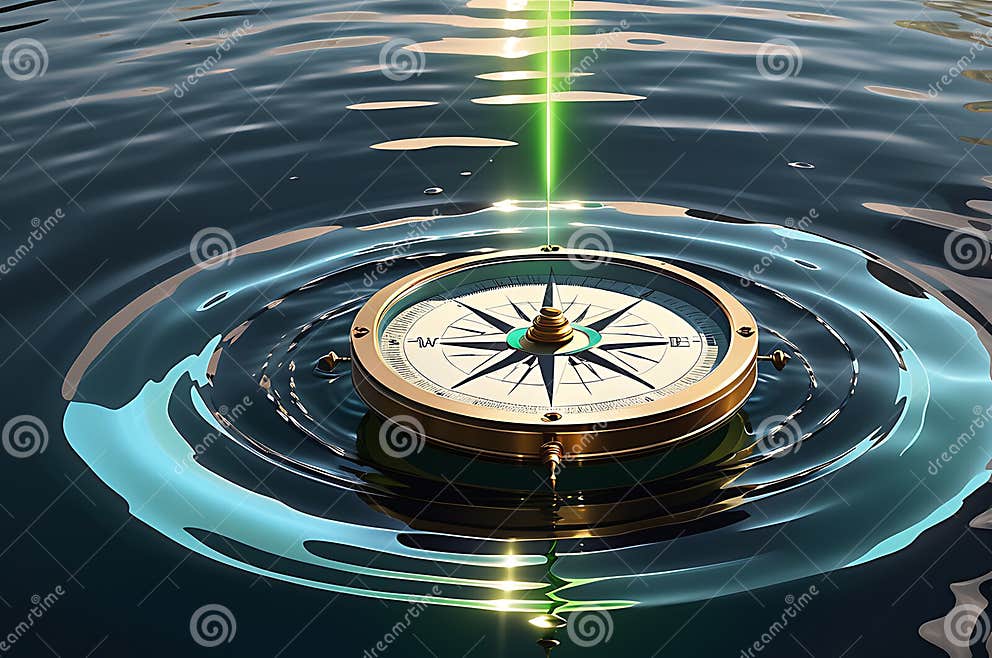 Aetherial Navigation: Translucent Compass Levitating Above Rippled ...