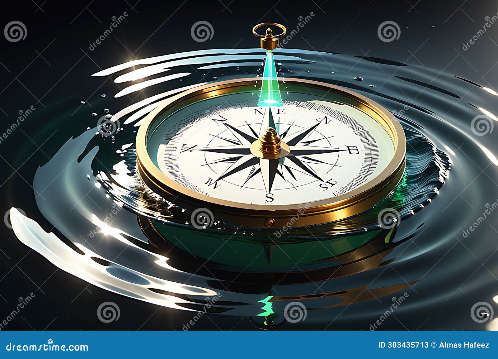 Aetherial Navigation: Translucent Compass Levitating Above Rippled ...