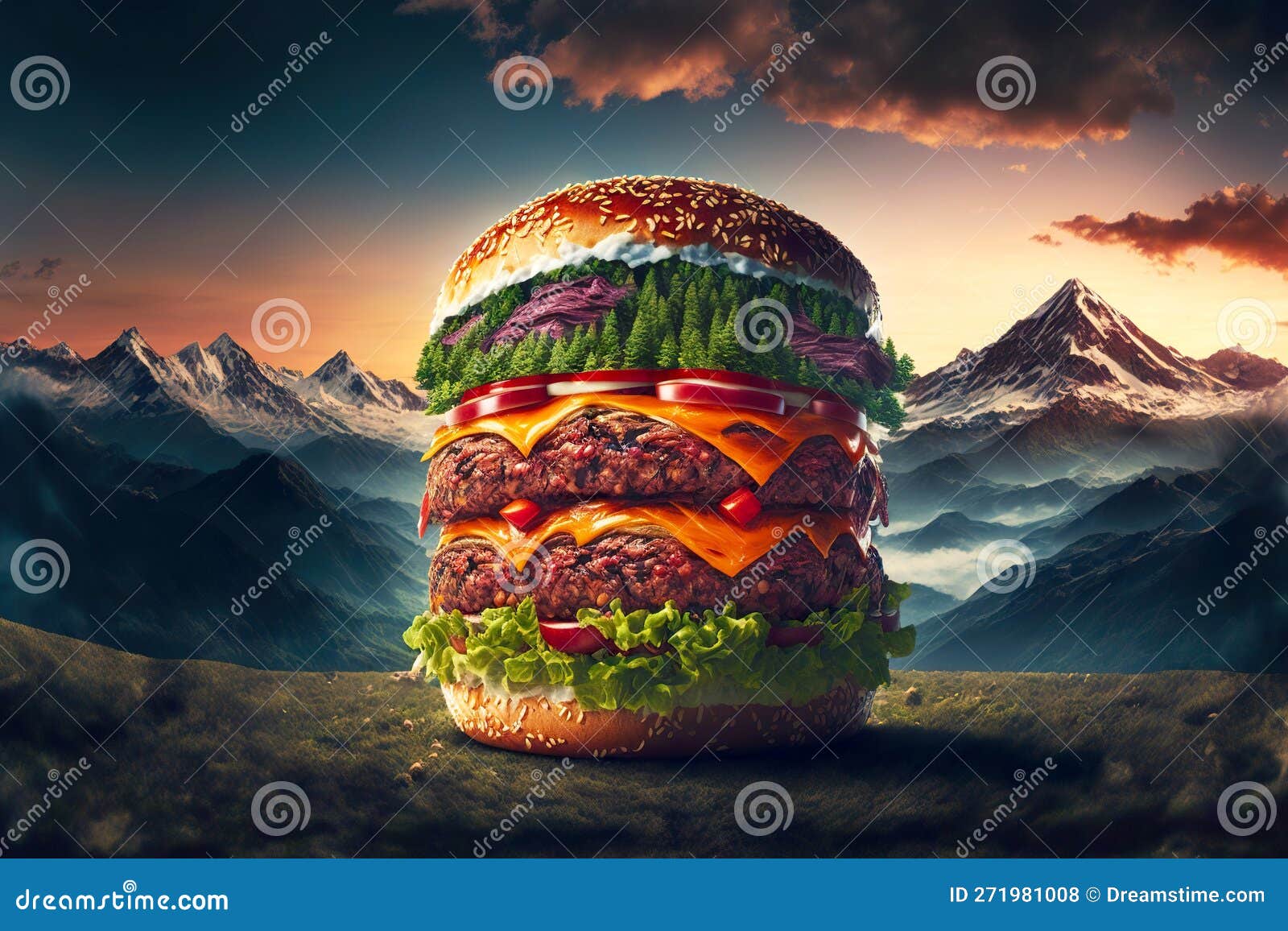 Aetizing Burger with Beef and Vegetables Isolated Against Backdrop of ...