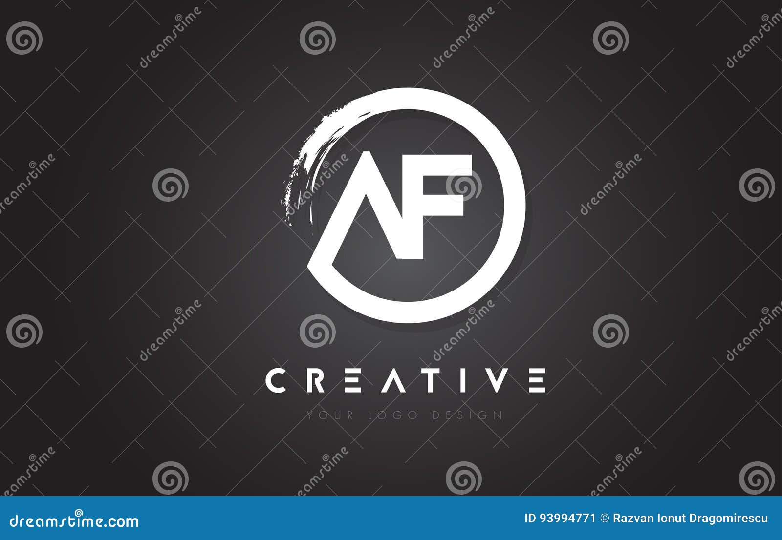 AF Circular Letter Logo With Circle Brush Design And Black Background ...