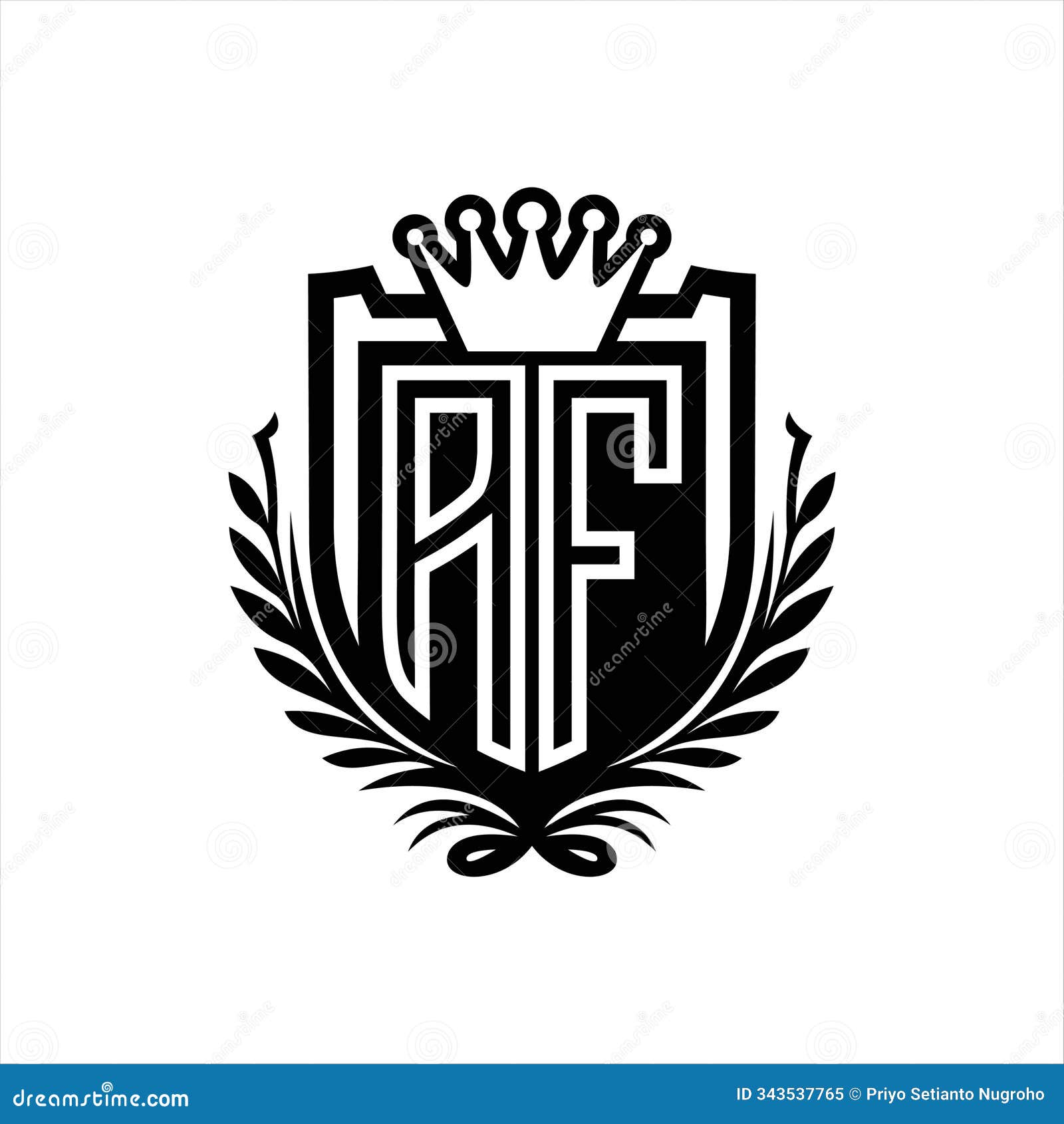 AF Logo Heraldic Shield Shape with Crown, Vintage Crest on White ...