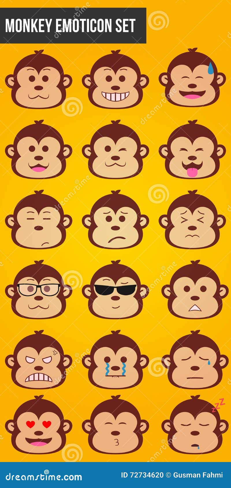 18 Affe Emoticon-Satz vektor abbildung. Illustration von liebe - 72734620