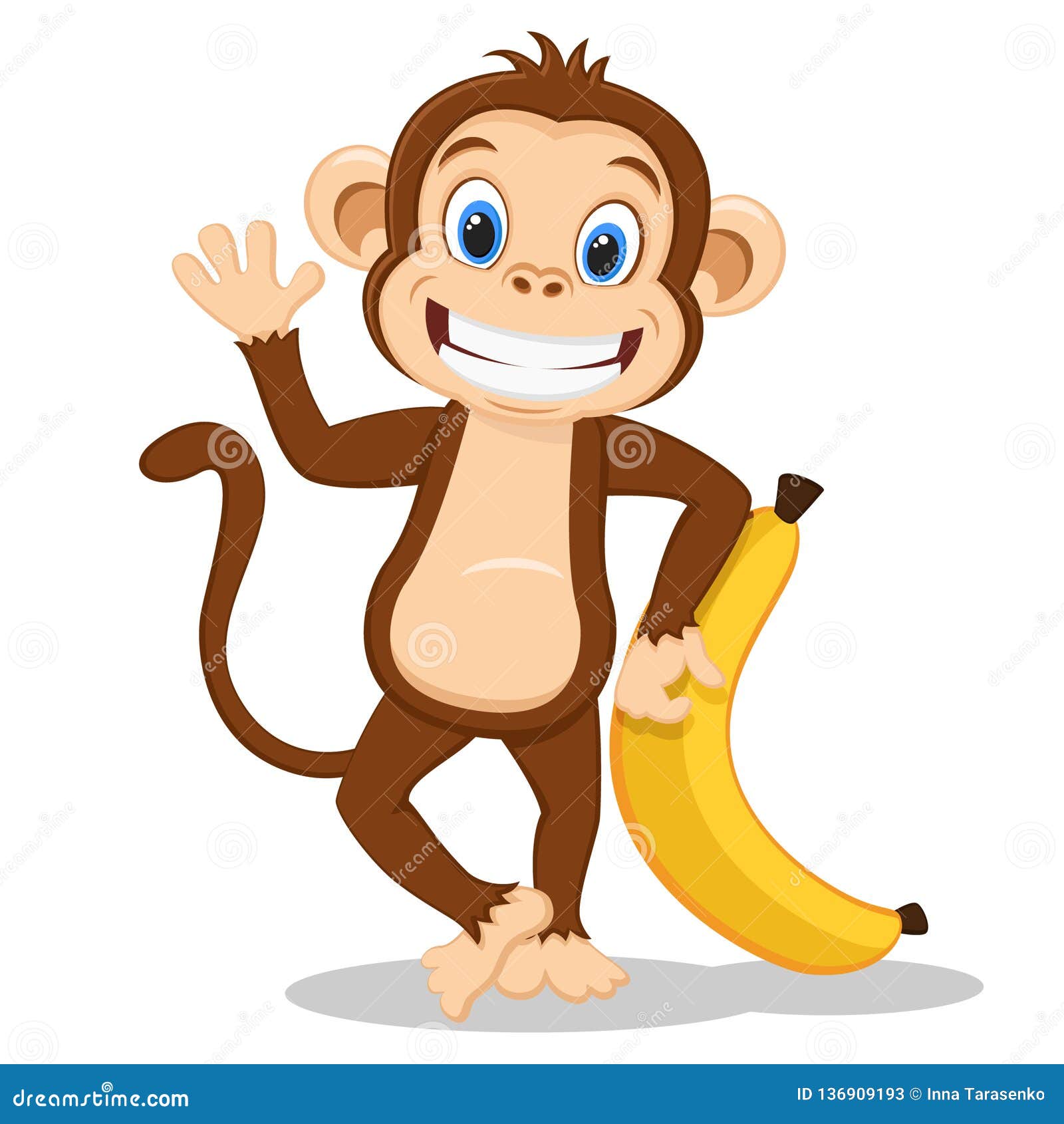 Affe Mit Einer Großen Banane Ist Auf Einem Weißen Vektor Abbildung ...