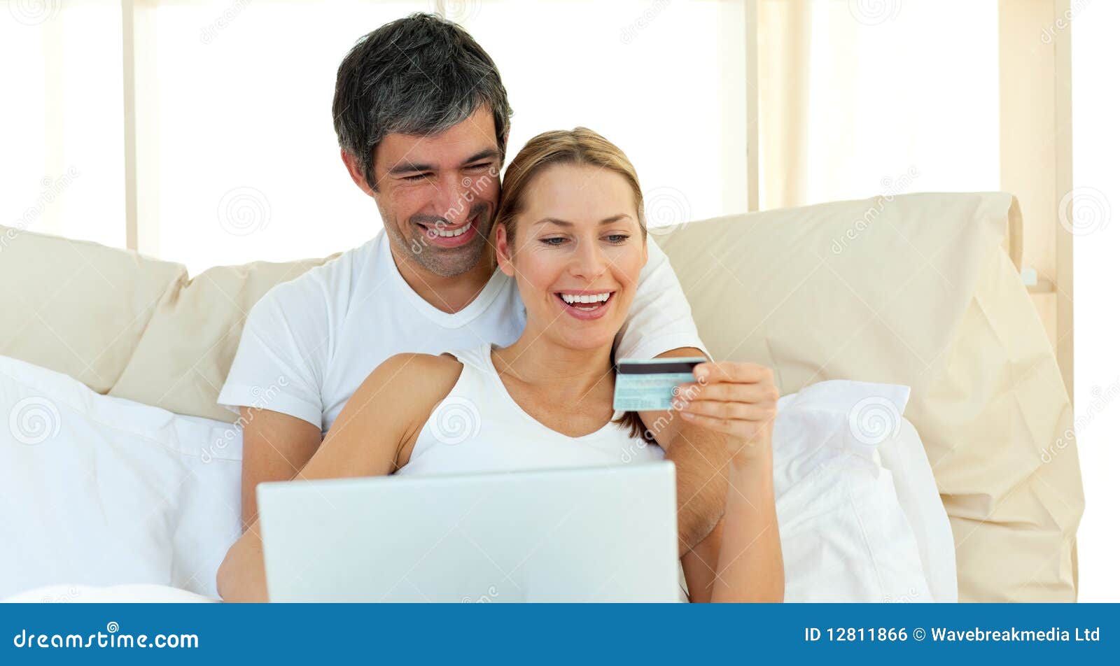 Affectionate Couple Buying on Internet Stock Photo - Image of searching ...