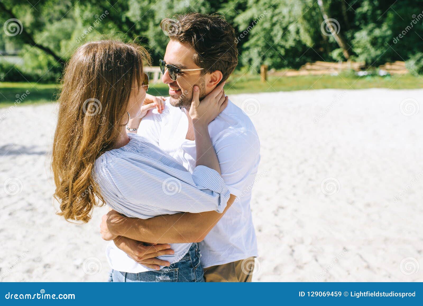 Affectionate Couple Hugging at Sandy Stock Image - Image of girlfriend ...