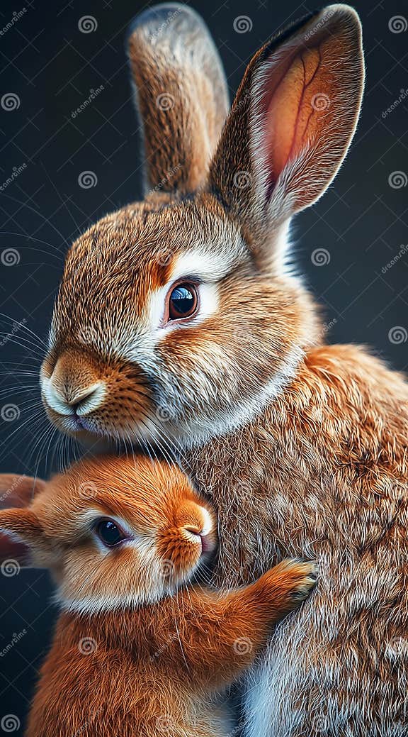 Affectionate Moment between a Rabbit and Its Bunny Stock Illustration ...