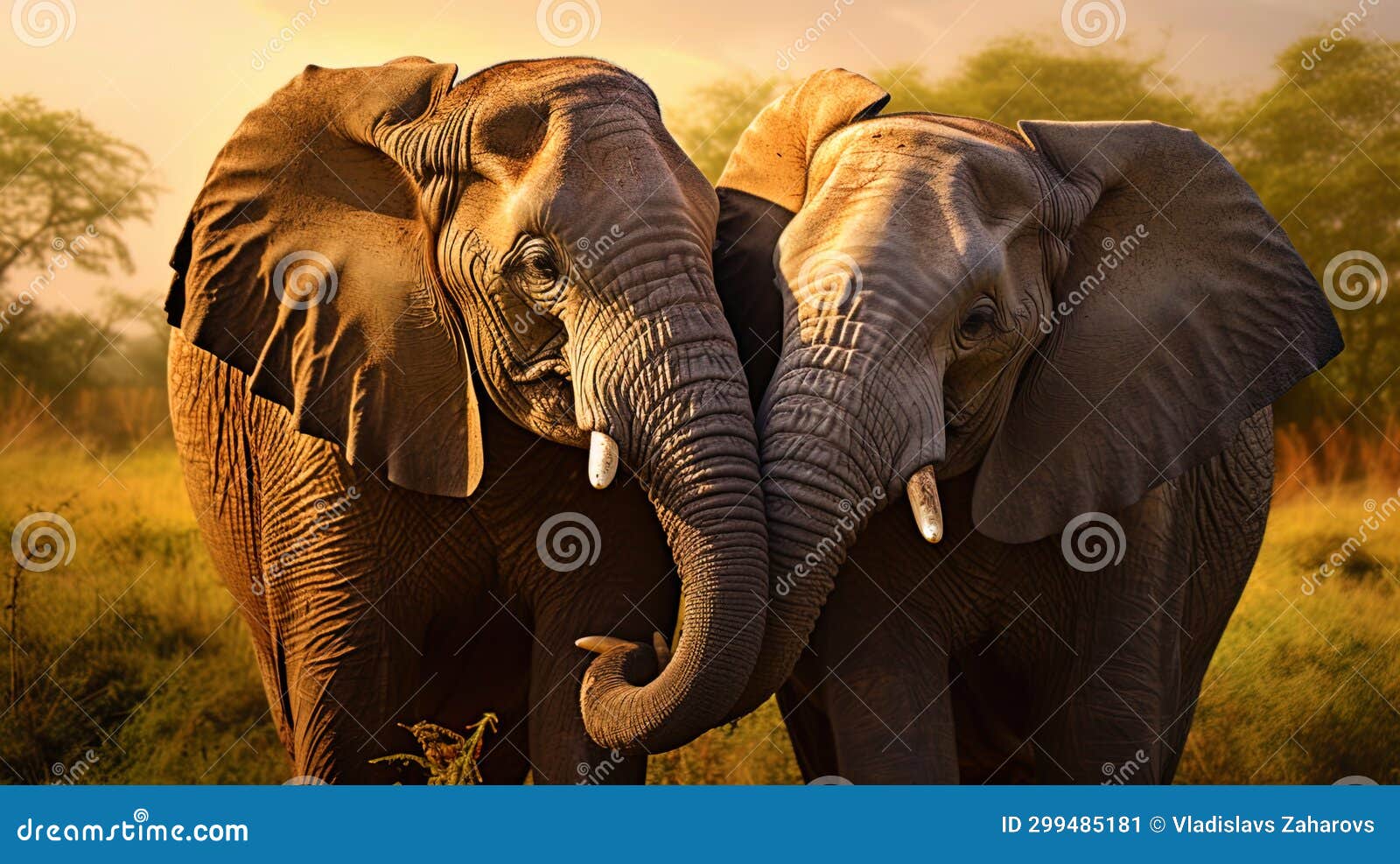 Affectionate Moment: Two Elephants are Touchingly Hugging with Their ...