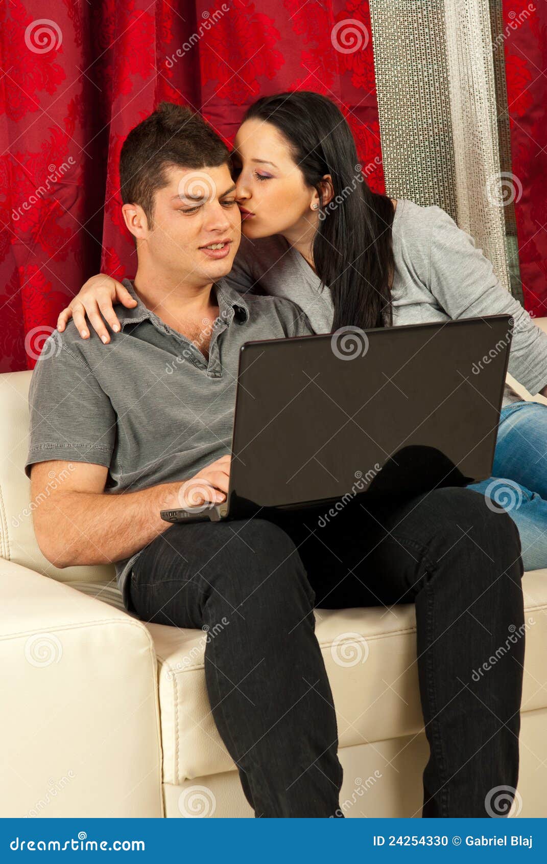 Affectionate Woman Kiss Her Boyfriend Stock Photo - Image of people ...