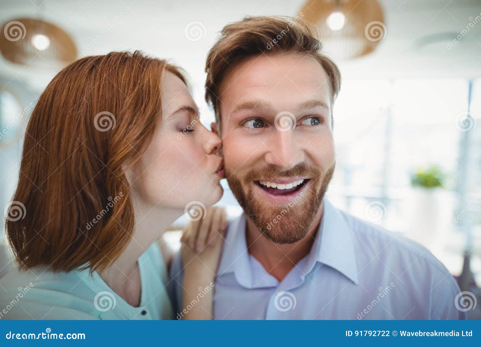 Affectionate Woman Kissing Man Stock Photo - Image of fondness ...