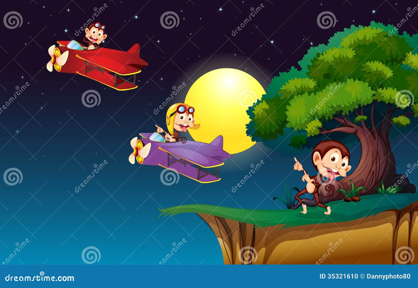 Affen Auf Einem Flachen Fliegen Nahe Der Klippe Vektor Abbildung ...