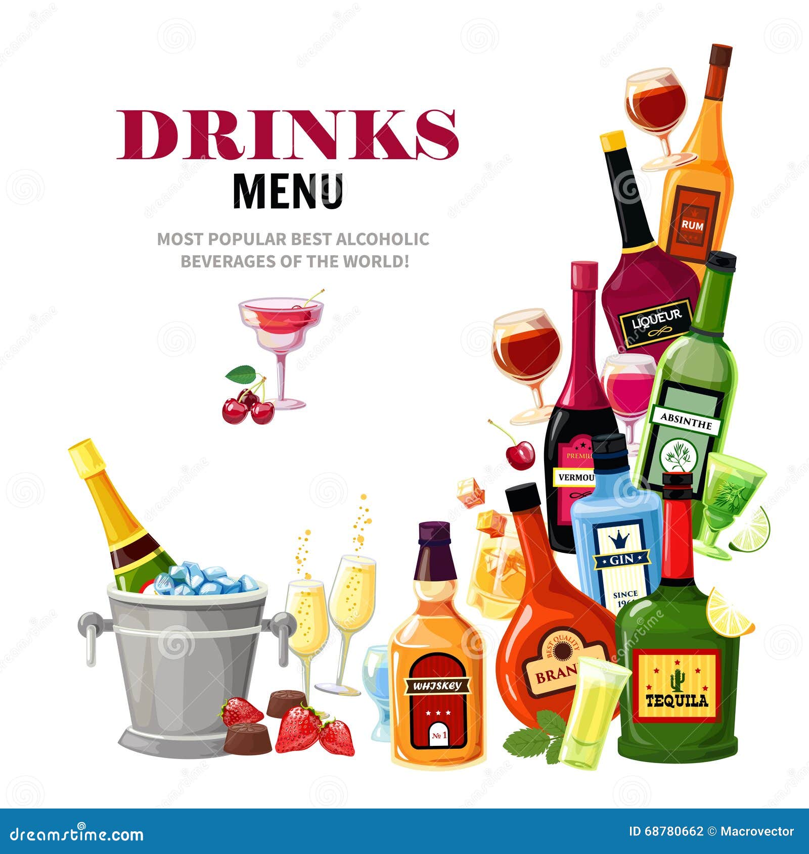 Affiche Plate De Menu De Boissons De Boissons Alcoolisées Illustration ...