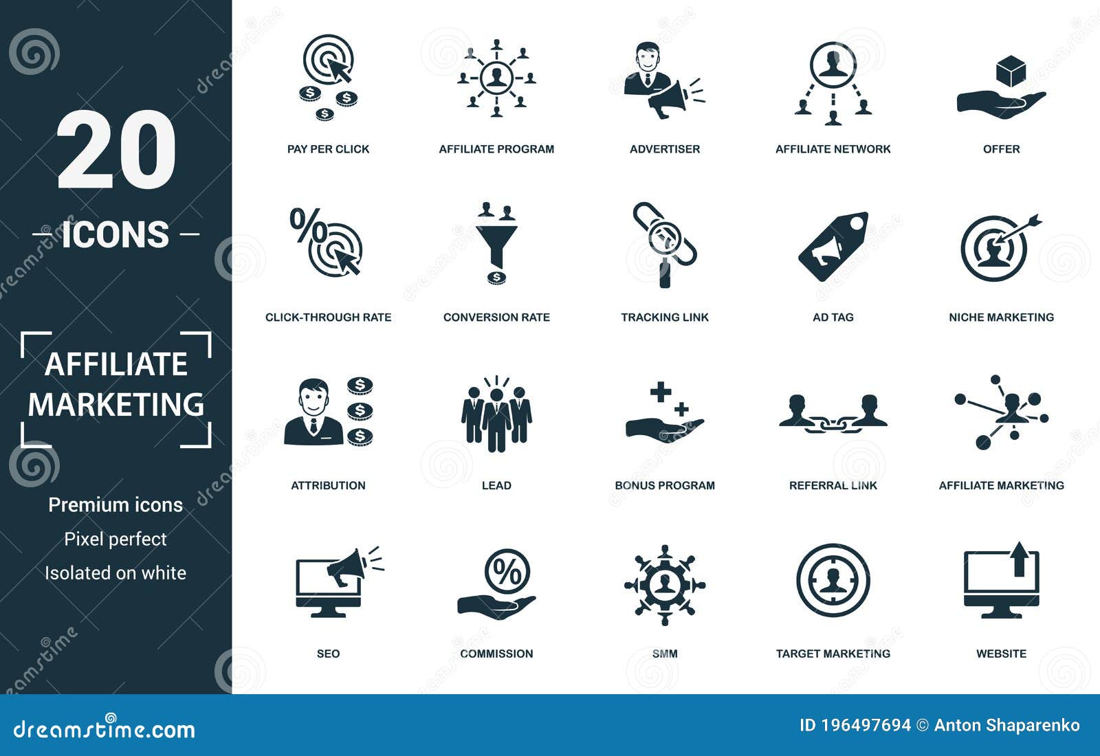 Affiliate Marketing Icon Set. Monochrome Sign Collection with Pay Per ...