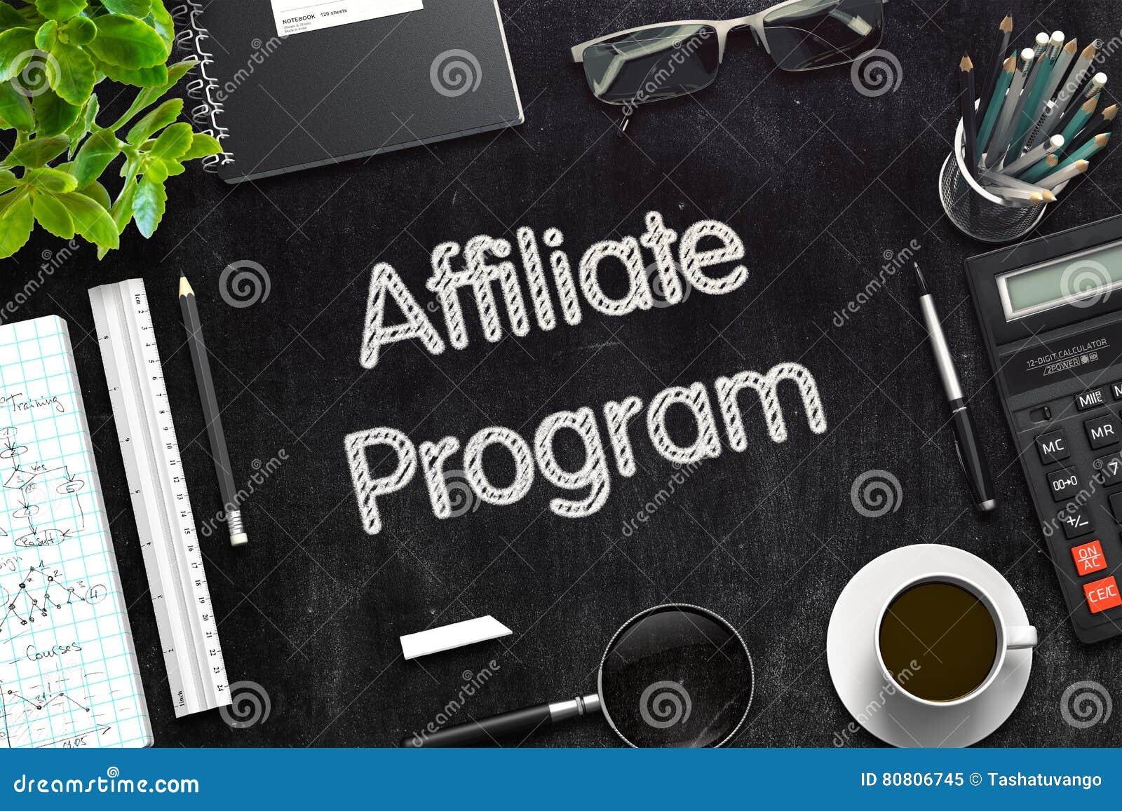 Affiliate Program - Text on Black Chalkboard. 3D Rendering. Stock Image ...