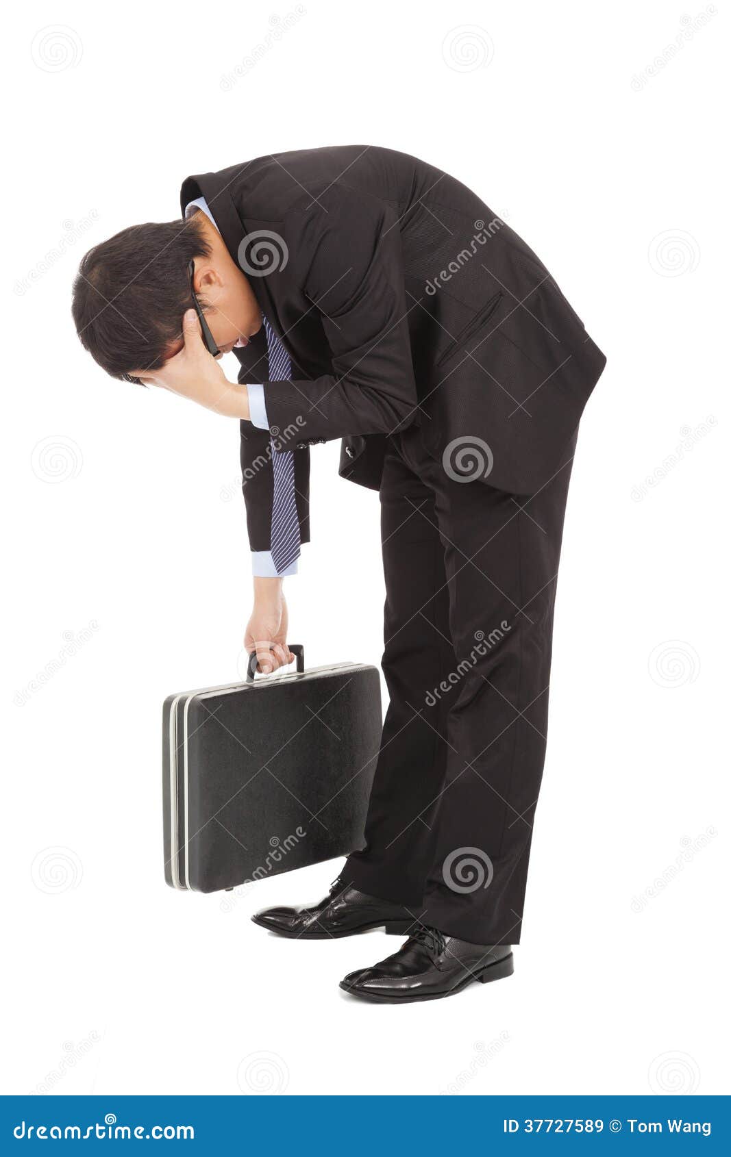 Afflictive Businessman Stoop and Hold His Head Stock Image - Image of ...