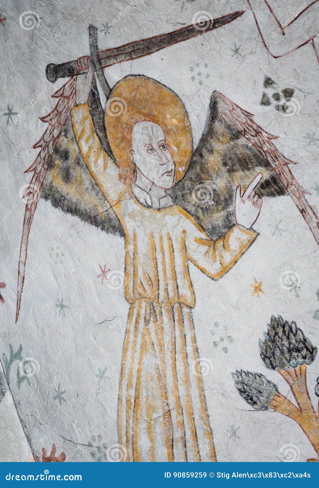 Affresco Medievale Di Un Angelo Con La Spada, Immagine Stock - Immagine ...