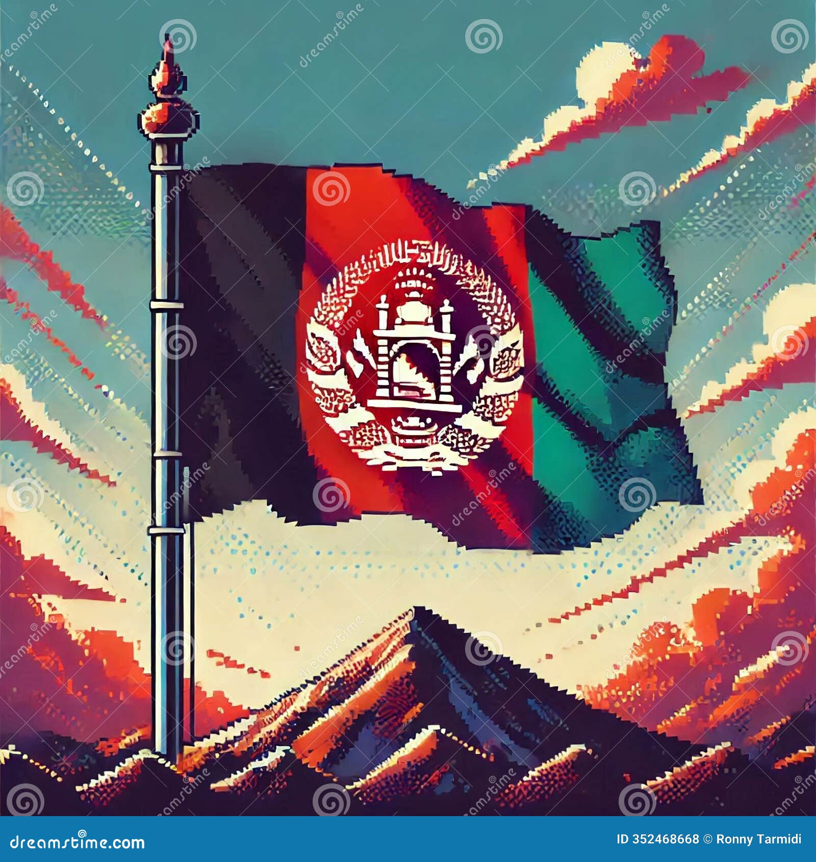 Afghan Flag Design with Mountains Background, Pixel Art Stock ...