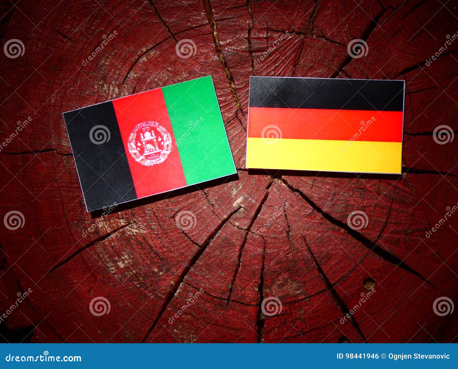 Afghanistan Flag with German Flag on a Tree Stump Stock Photo - Image ...
